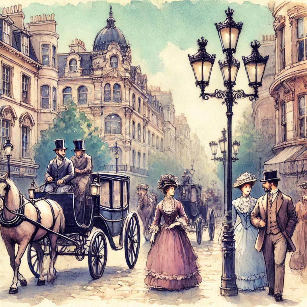 Victorian Streets Watercolor Clip Art: High-res Jpgs (digital Download ...
