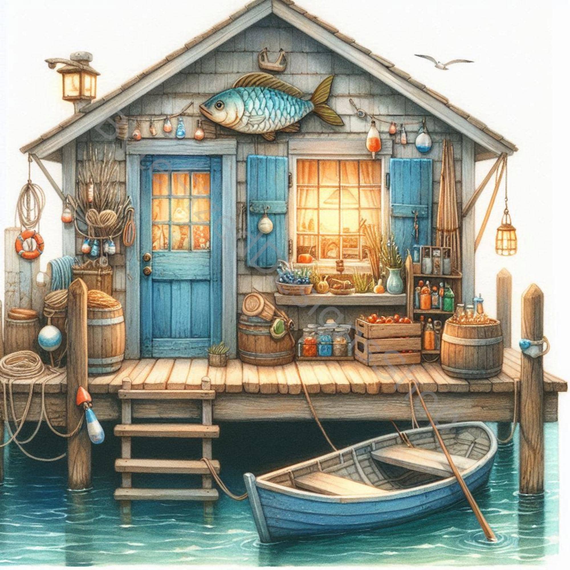 Fish Shop Clip Art Set 10 High Res Watercolor Jpgs for Junk Journaling ...