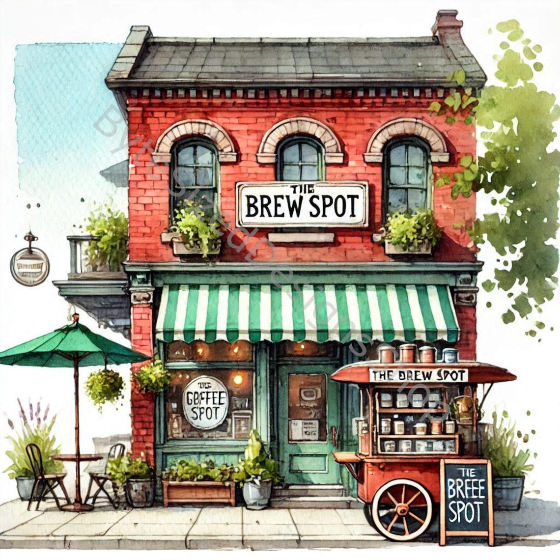 Watercolor Coffee Shop Clip Art: High-res Jpgs (digital Download) - Etsy