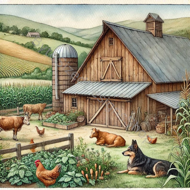 Watercolor Farm Clip Art Set: Countryside Scenes (digital Download) - Etsy