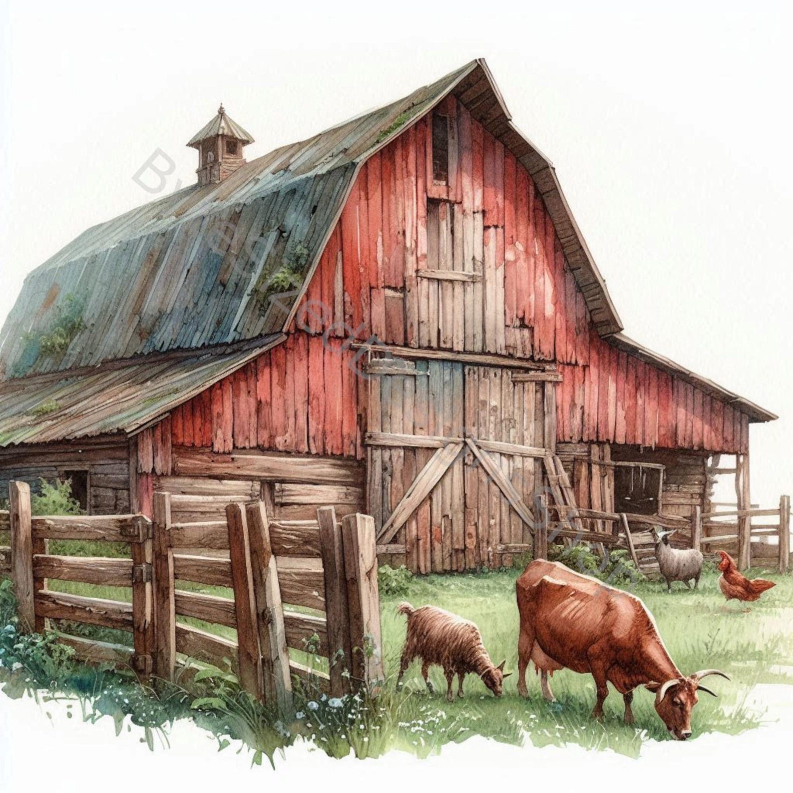 Old Barn Clip Art Set 10 High Res Watercolor Jpgs for Junk Journaling ...