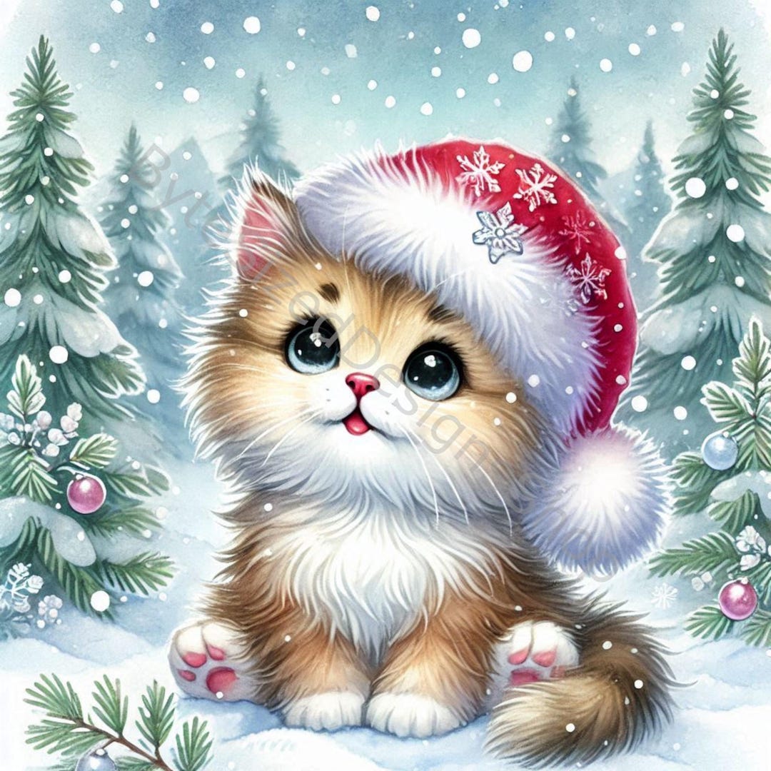 Cute Kitten Christmas Clip Art Set 10 High Res Watercolor Jpgs for Junk ...