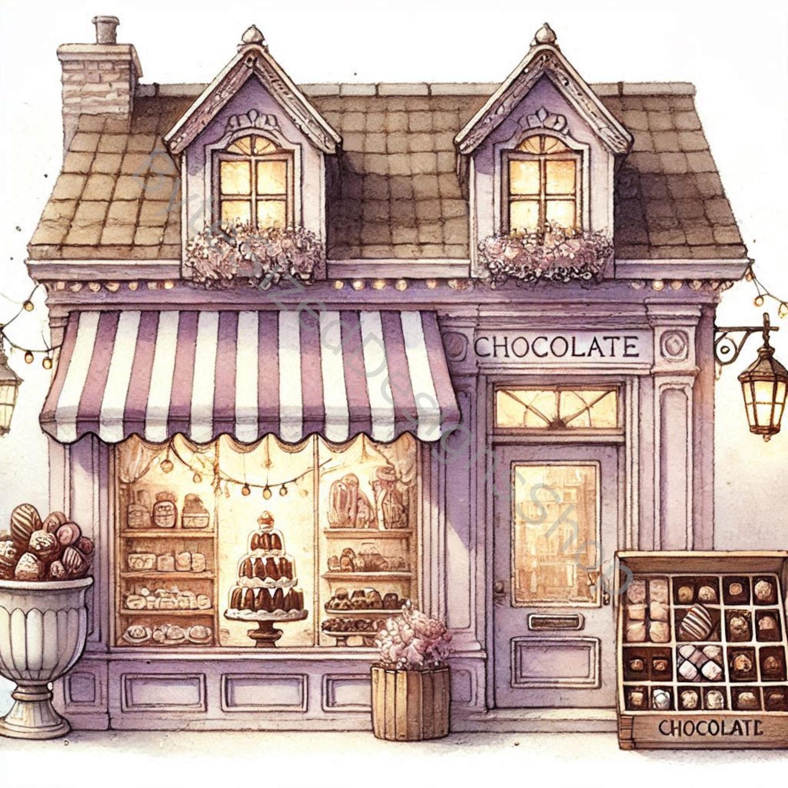 Chocolate Shop Clip Art: Watercolor Junk Journal Images (digital ...