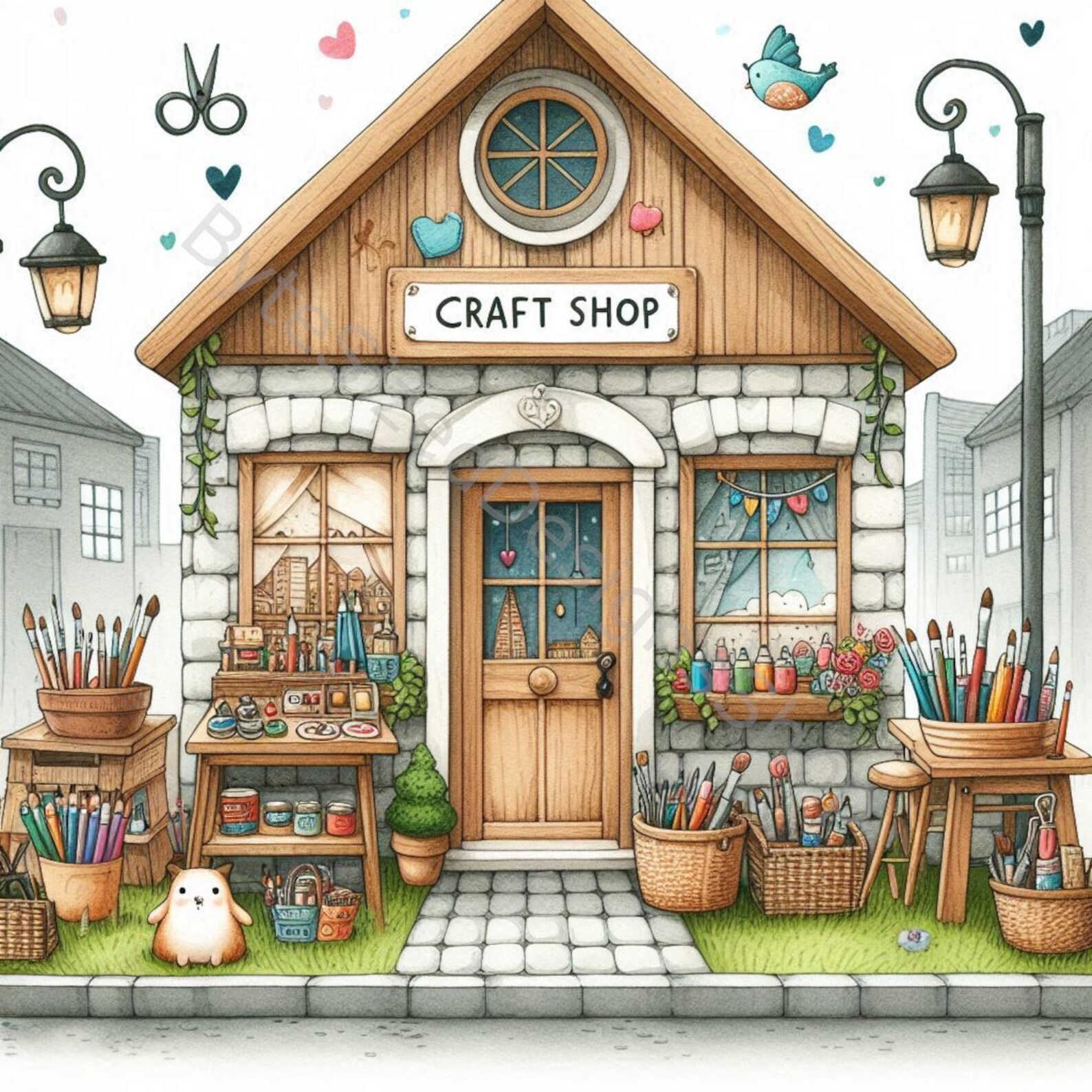 Craft Shop Watercolor Clipart: High-res JPG Set (digital Download ...