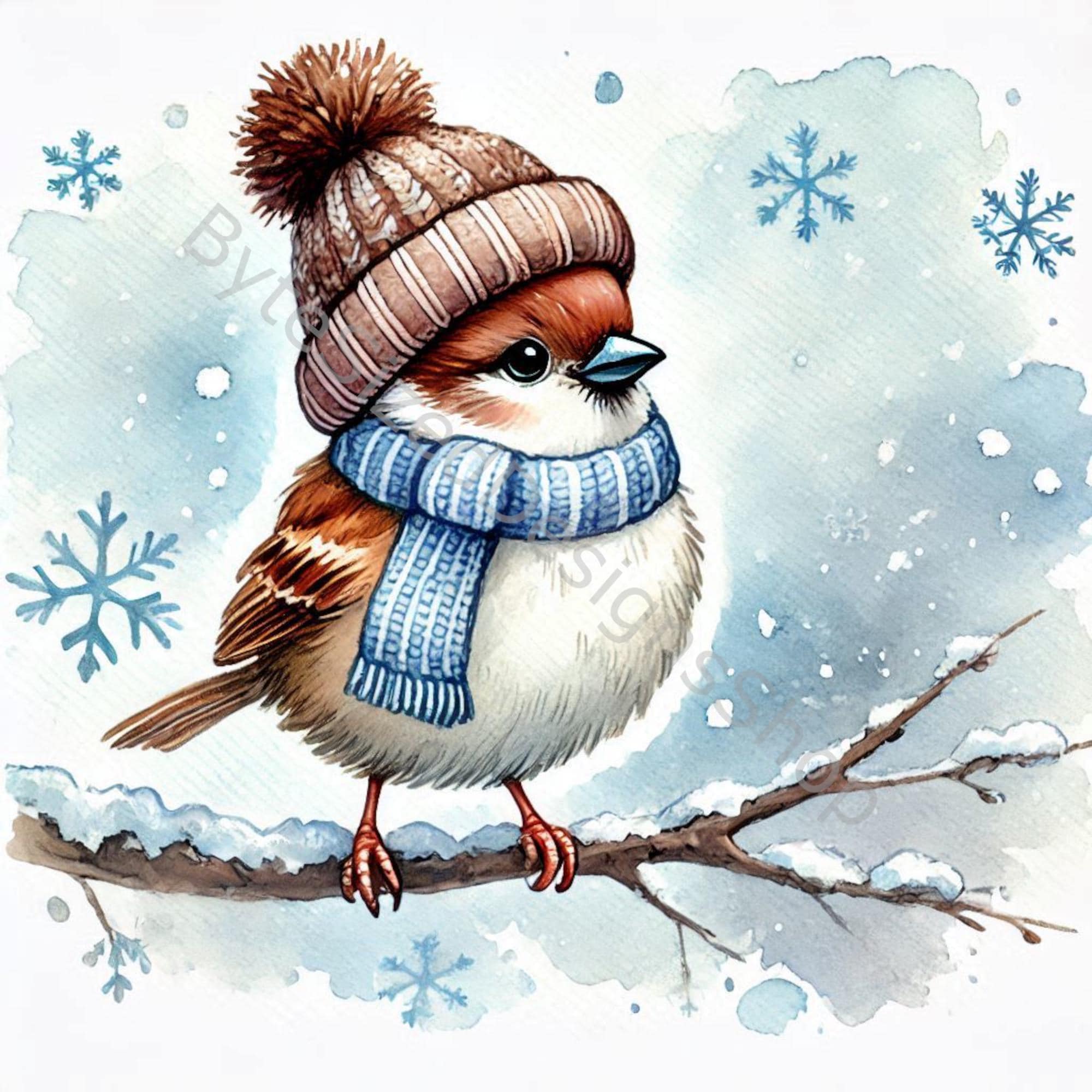 Winter Bird Clip Art Set 10 High Res Watercolor Jpgs for Junk ...