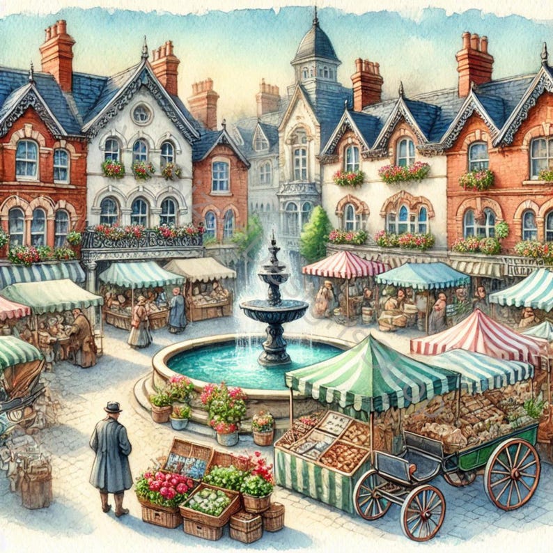 Victorian Market Day Watercolor Clipart: High-res Jpgs (digital ...