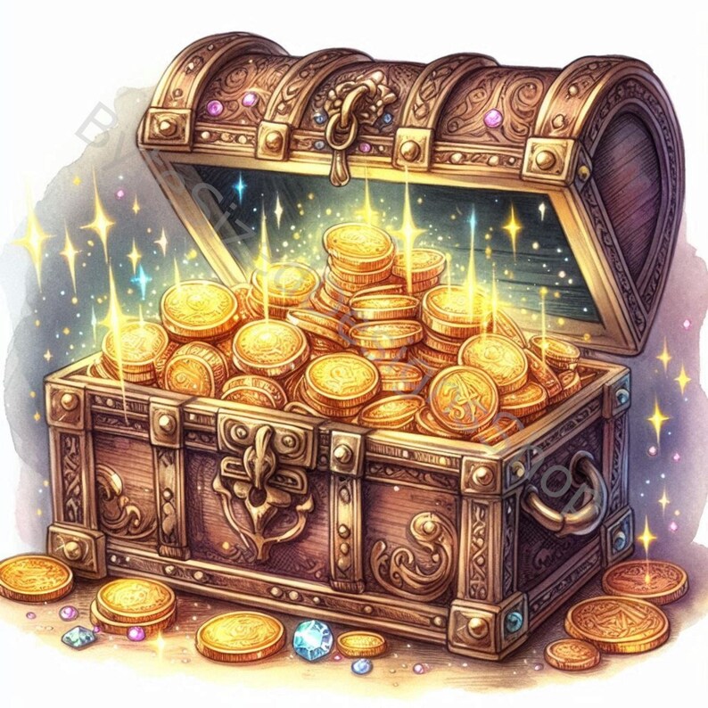 Watercolor Treasure Chest Clip Art: High-res Jpgs (digital Download) - Etsy
