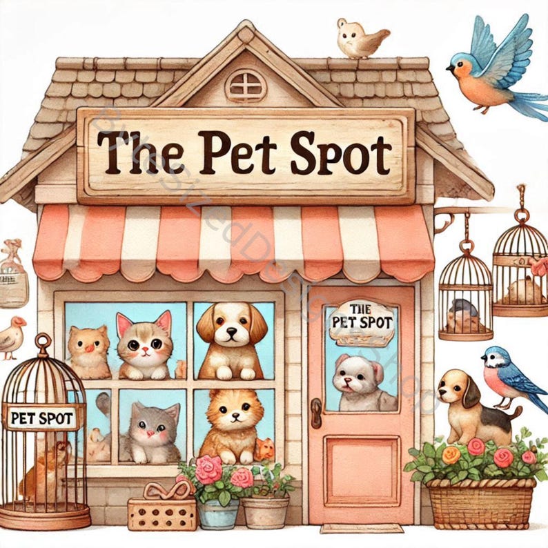 Watercolor Pet Shop Clip Art: High-res Jpgs (digital Download) - Etsy