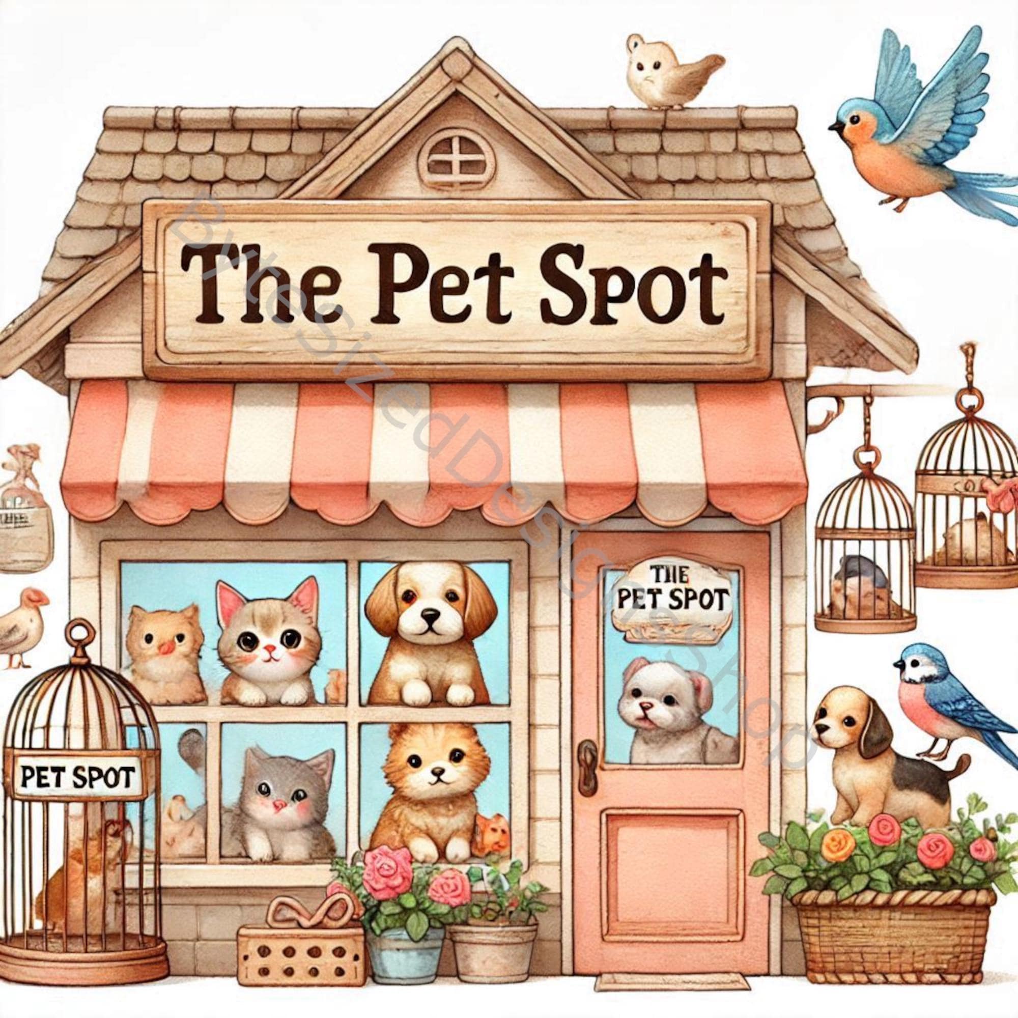 Pet Shop Clip Art Set 10 High Res Watercolor Jpgs for Junk Journaling ...