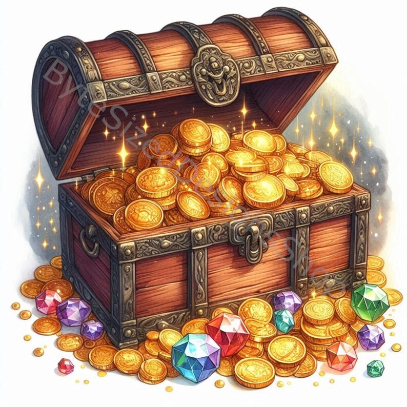 Watercolor Treasure Chest Clip Art: High-res Jpgs (digital Download) - Etsy