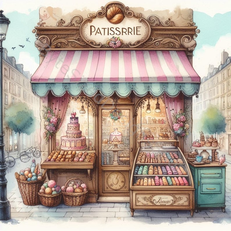 Patisserie Shop Watercolor Clip Art: High-res Jpgs (digital Download ...