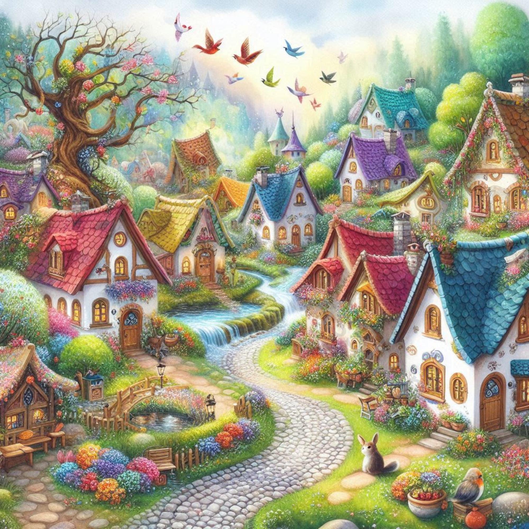 Fairy Tale Village Clip Art: Watercolor Cottagecore Images (digital ...