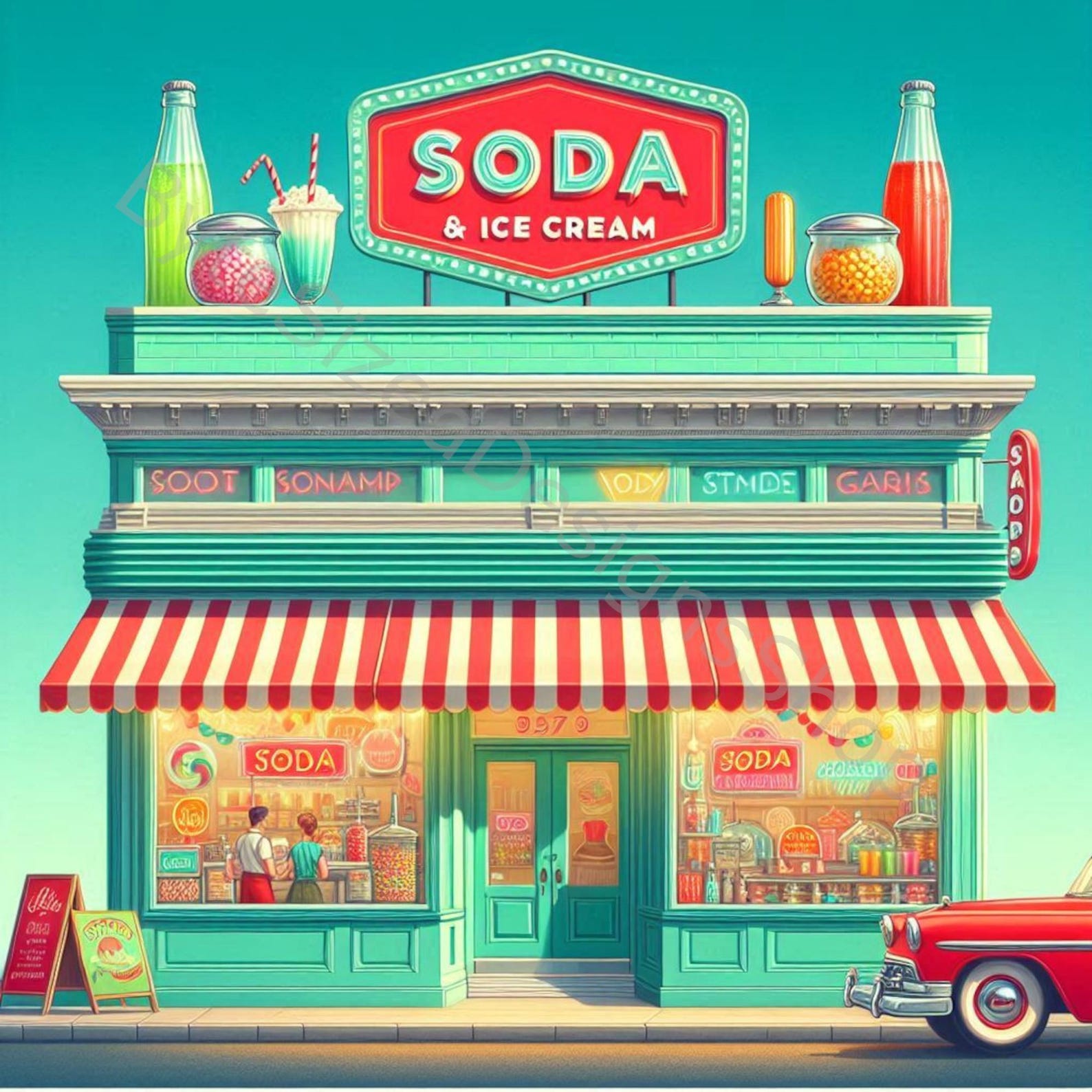 Vintage Soda Shop Clip Art Set 10 High Res Watercolor Jpgs for Junk ...