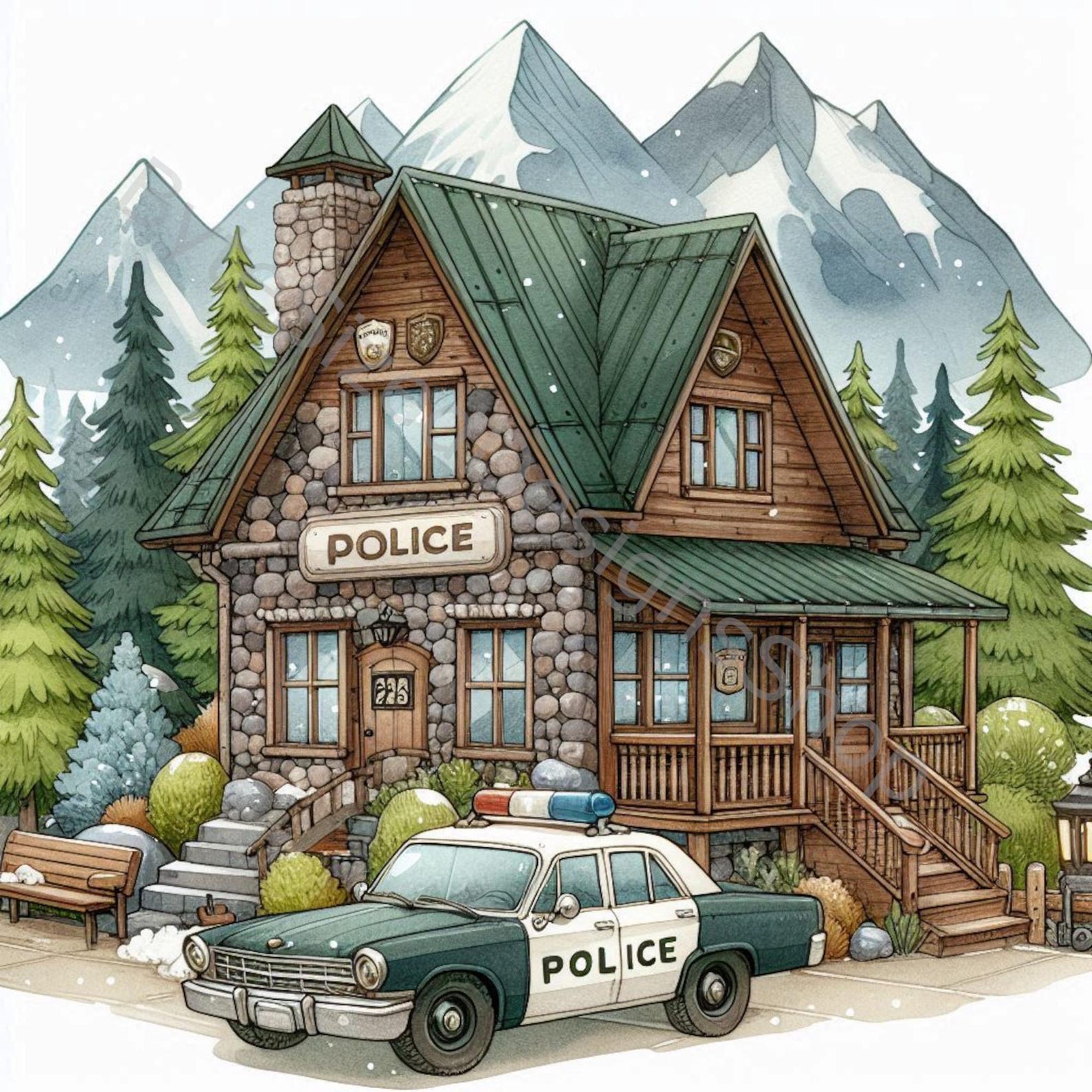Watercolor Police Station Clip Art: High-res Jpgs (digital Download) - Etsy