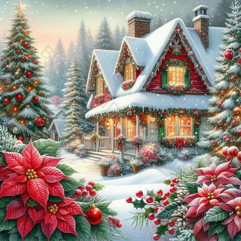 Christmas House Clip Art Set 10 High Res Watercolor Jpgs for Junk ...