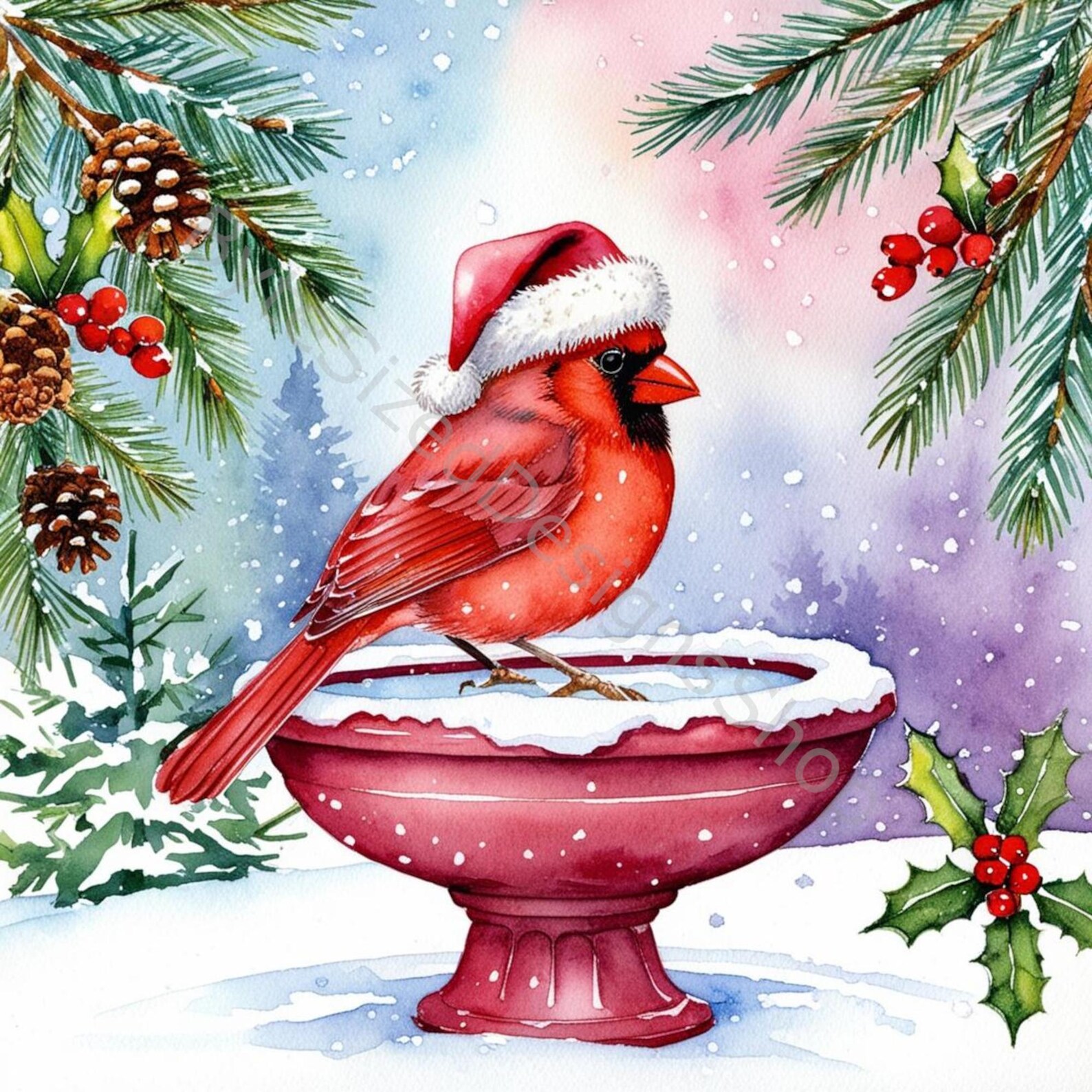 Red Cardinal Christmas Clip Art Set 10 High Res Watercolor Jpgs for ...