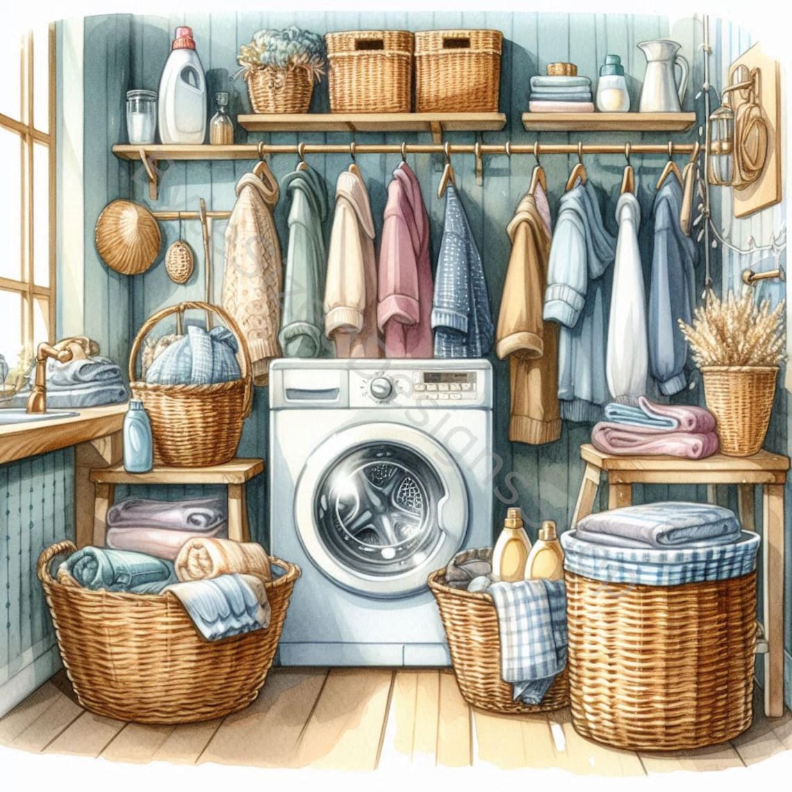 Laundry Room Watercolor Clip Art: High-res Jpgs (digital Download) - Etsy