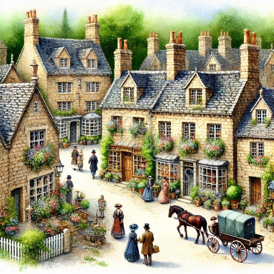 Watercolor Retro Townscapes Clip Art: High-res Jpgs (digital Download ...