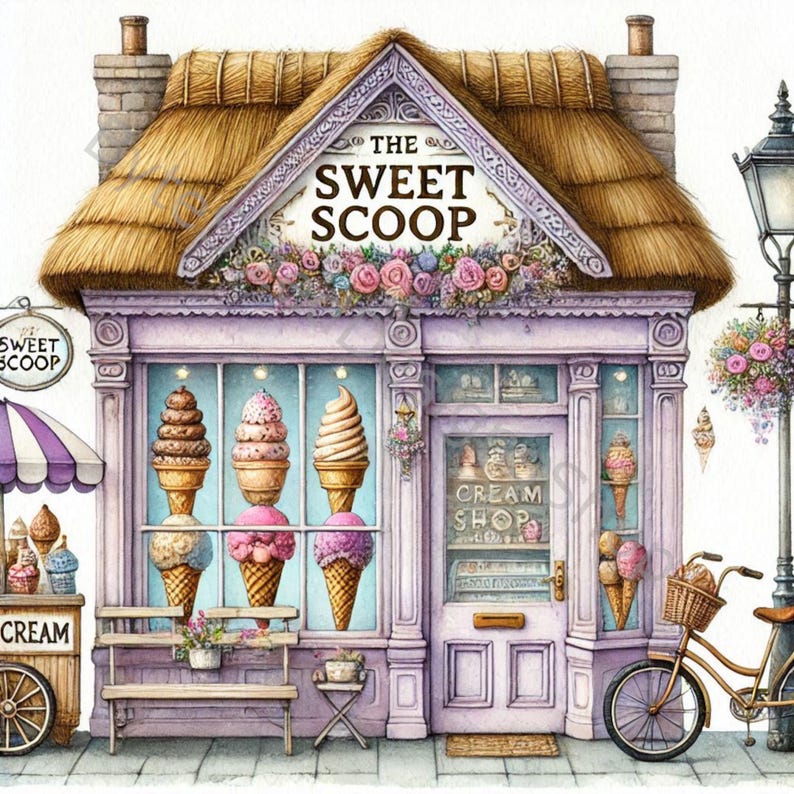 Ice Cream Shop Clip Art: Watercolor Junk Journal Images (digital ...