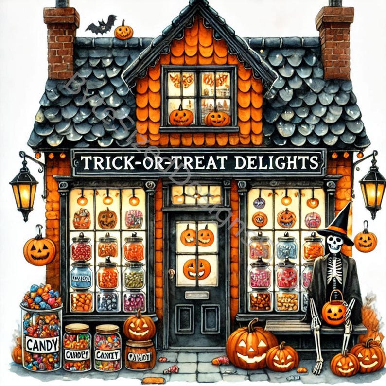 Halloween Shop Watercolor Clip Art: Junk Journal, Scrapbook (digital ...