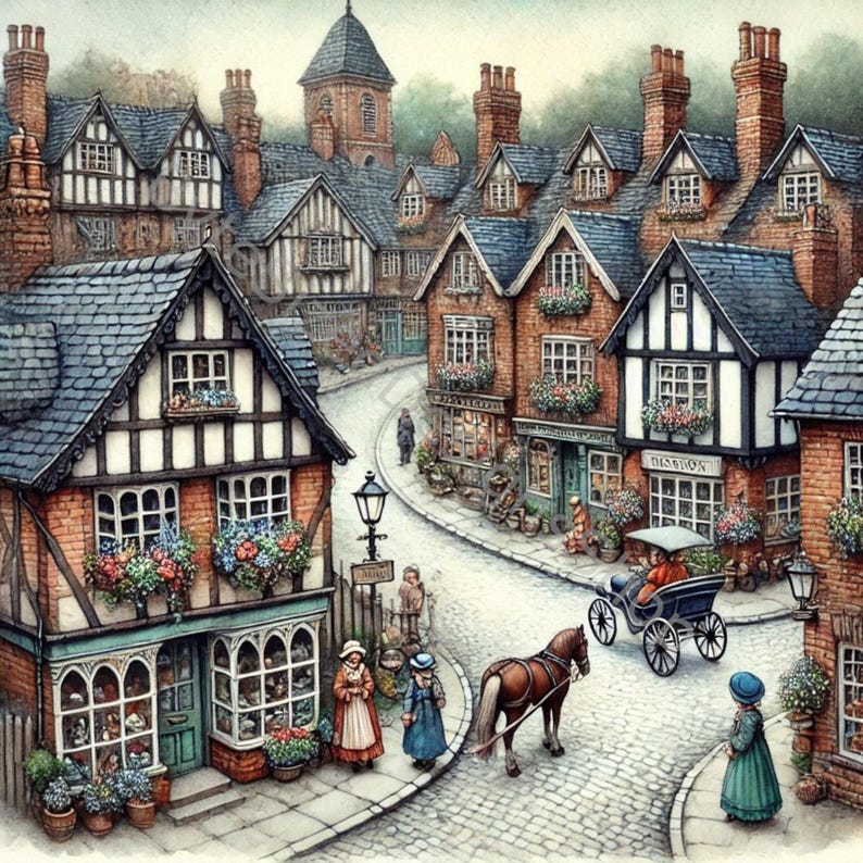 Retro Townscapes Clip Art Set 10 High Res Watercolor Jpgs for Junk ...