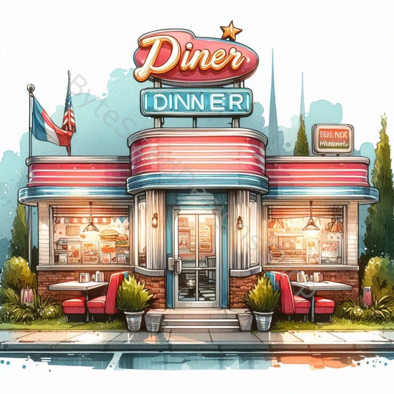 Diner Clip Art Set: Watercolor Restaurant Images (digital Download) - Etsy