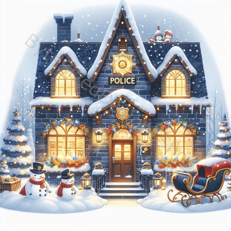 Watercolor Police Station Clip Art: High-res Jpgs (digital Download) - Etsy