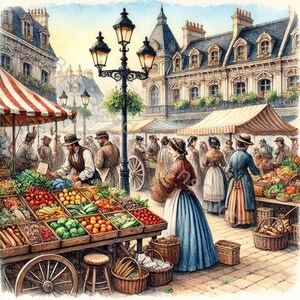 Victorian Market Day Watercolor Clipart: High-res Jpgs (digital ...
