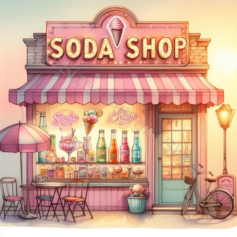 Vintage Soda Shop Clip Art Set 10 High Res Watercolor Jpgs for Junk ...