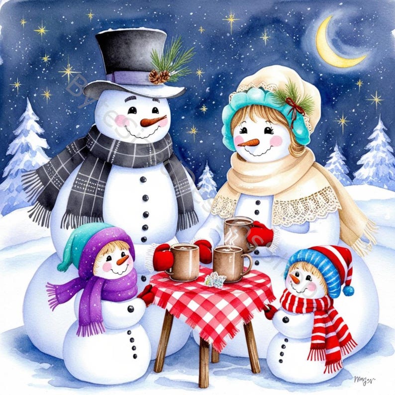 Watercolor Snowman Family Clip Art: High-res Jpgs (digital Download) - Etsy