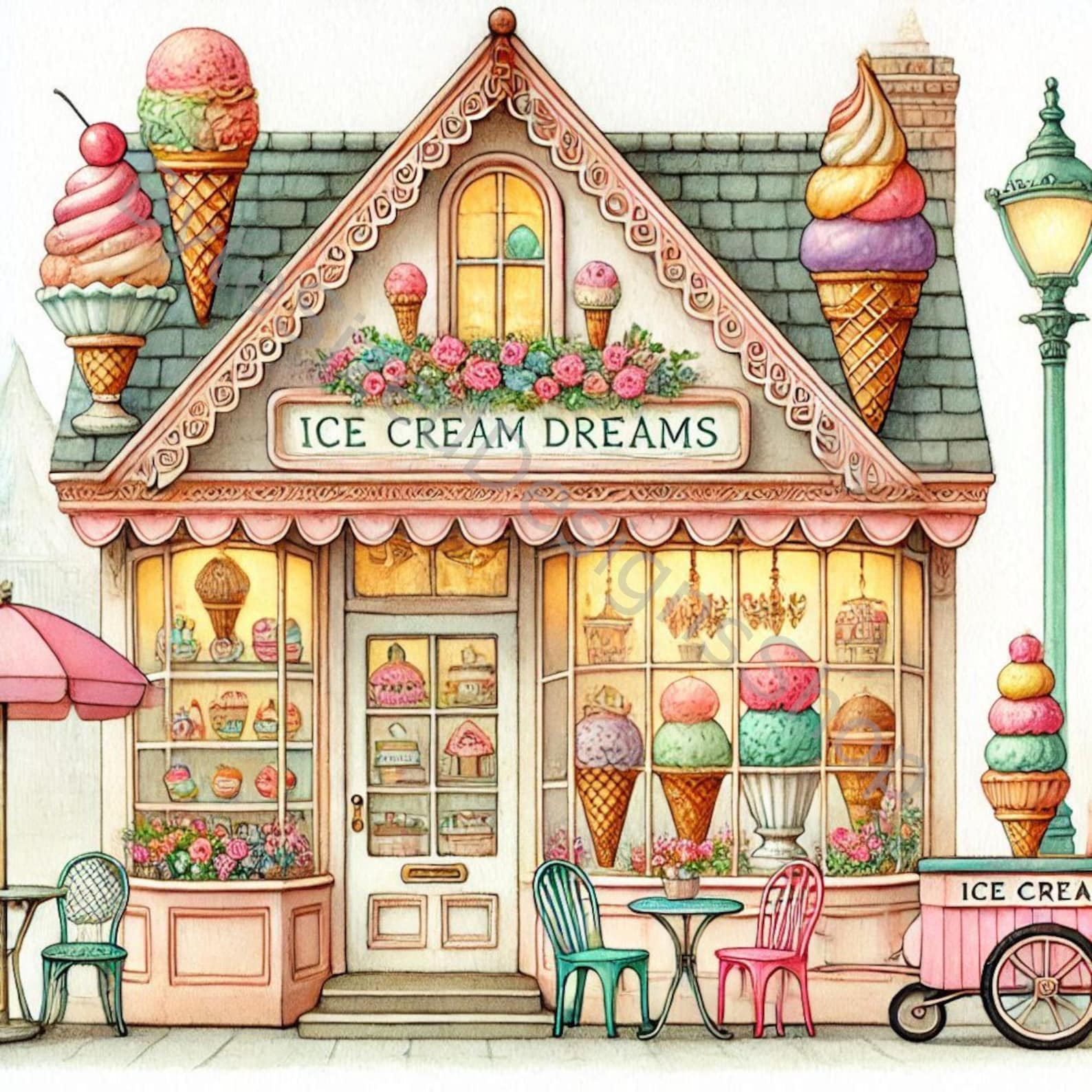 Ice Cream Shop Clip Art Set 10 High Res Watercolor Jpgs for Junk ...