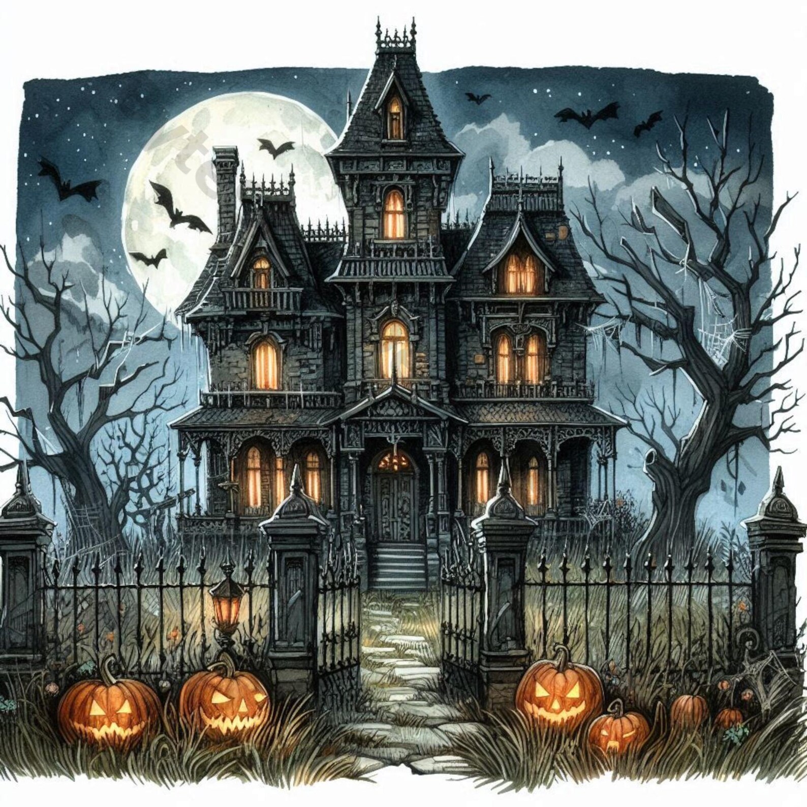 Halloween House Clip Art Set 10 High Res Watercolor Jpgs for Junk ...