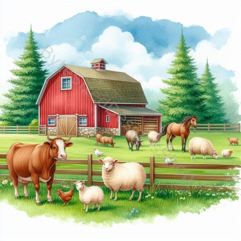 Red Barn Watercolor Clipart Set: High-res Jpgs (digital Download) - Etsy