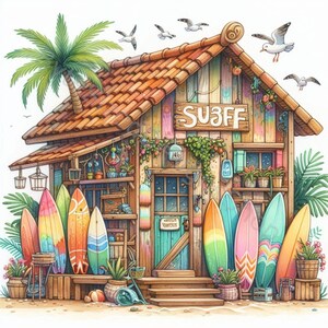 Surf Shop Clip Art Set 10 High Res Watercolor Jpgs for Junk Journaling ...
