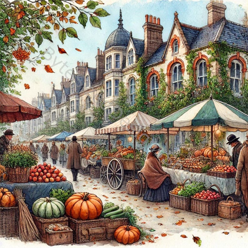 Victorian Market Day Watercolor Clipart: High-res Jpgs (digital ...