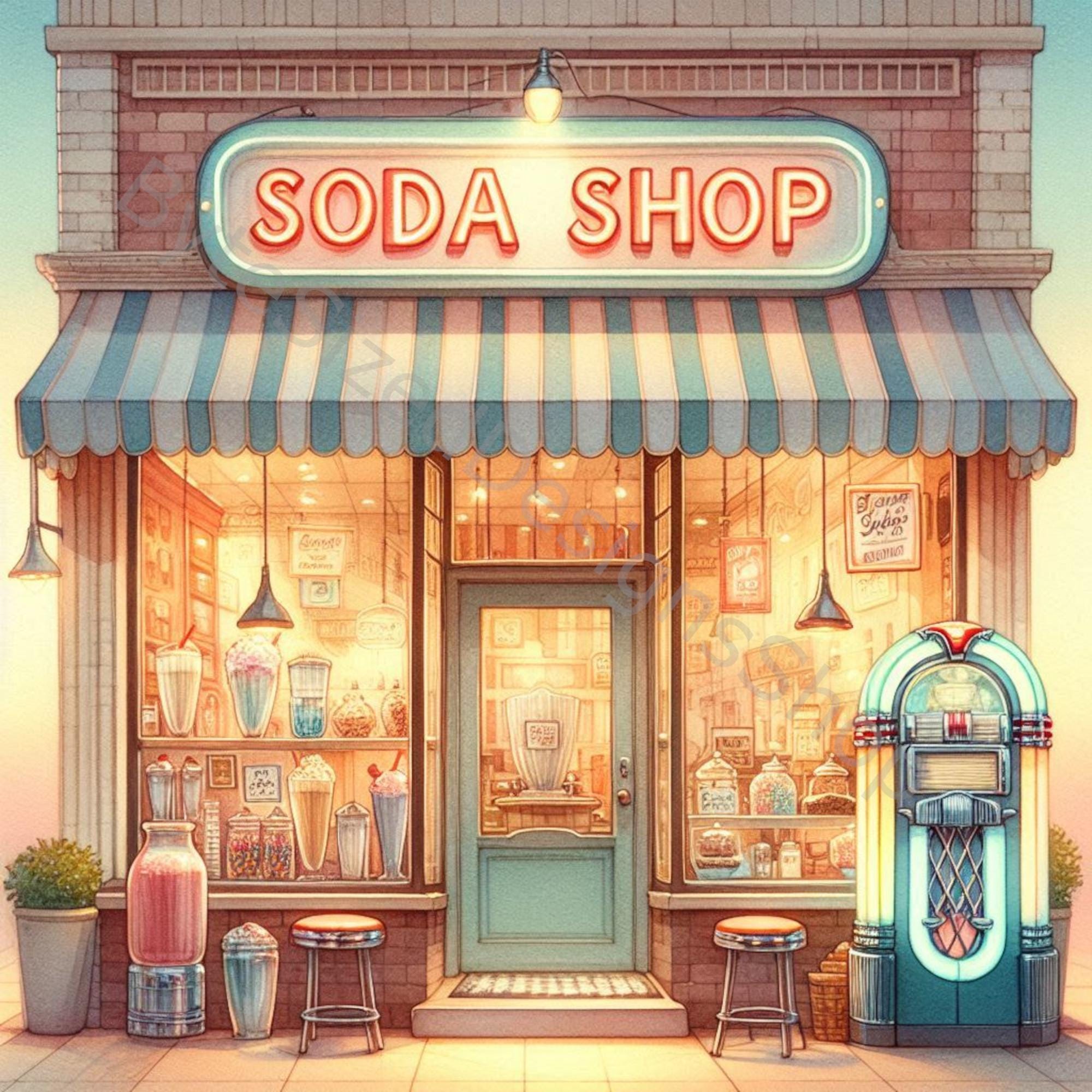 Vintage Soda Shop Clip Art Set 10 High Res Watercolor Jpgs for Junk ...