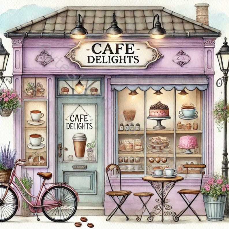 Coffee Shop Clip Art Set 10 High Res Watercolor Jpgs for Junk ...