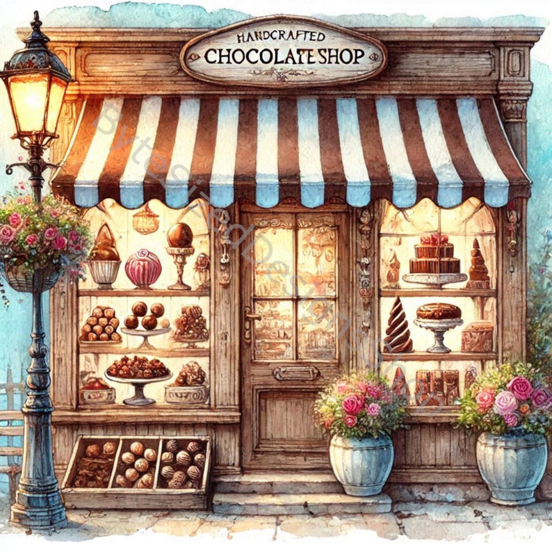 Chocolate Shop Clip Art: Watercolor Junk Journal Images (digital ...