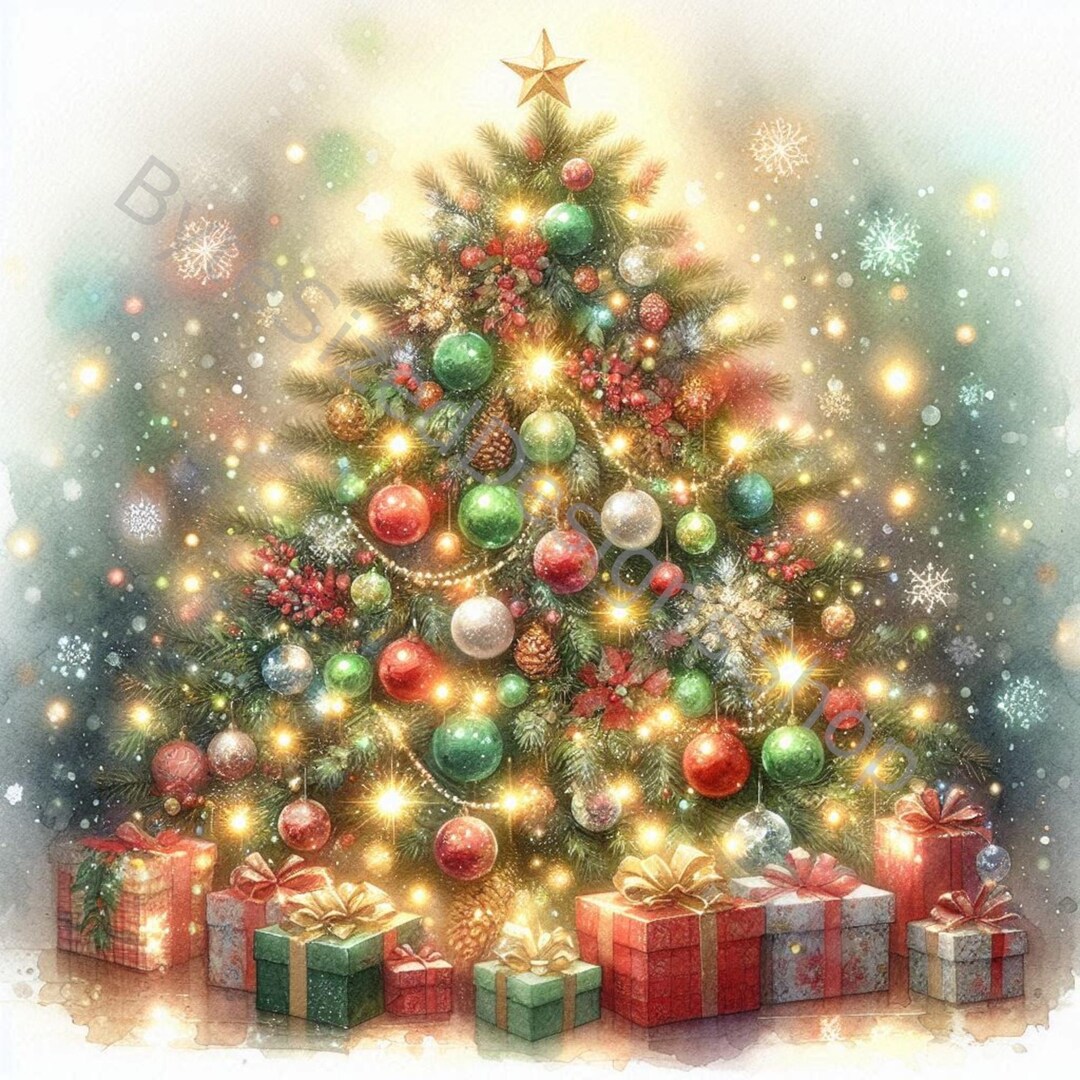 Watercolor Christmas Tree Clip Art: Holiday Scrapbooking (digital ...