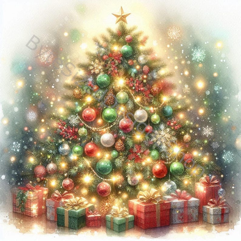 Christmas Trees and Stars Clip Art Set 10 High Res Watercolor Jpgs for ...