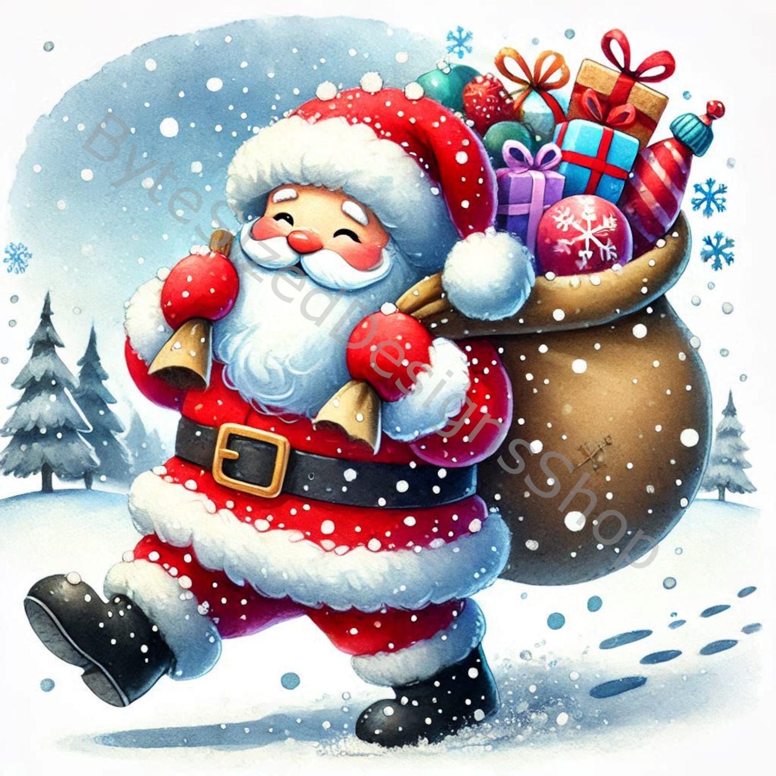 Christmas Santa Clip Art Set 10 High Res Watercolor Jpgs for Junk ...