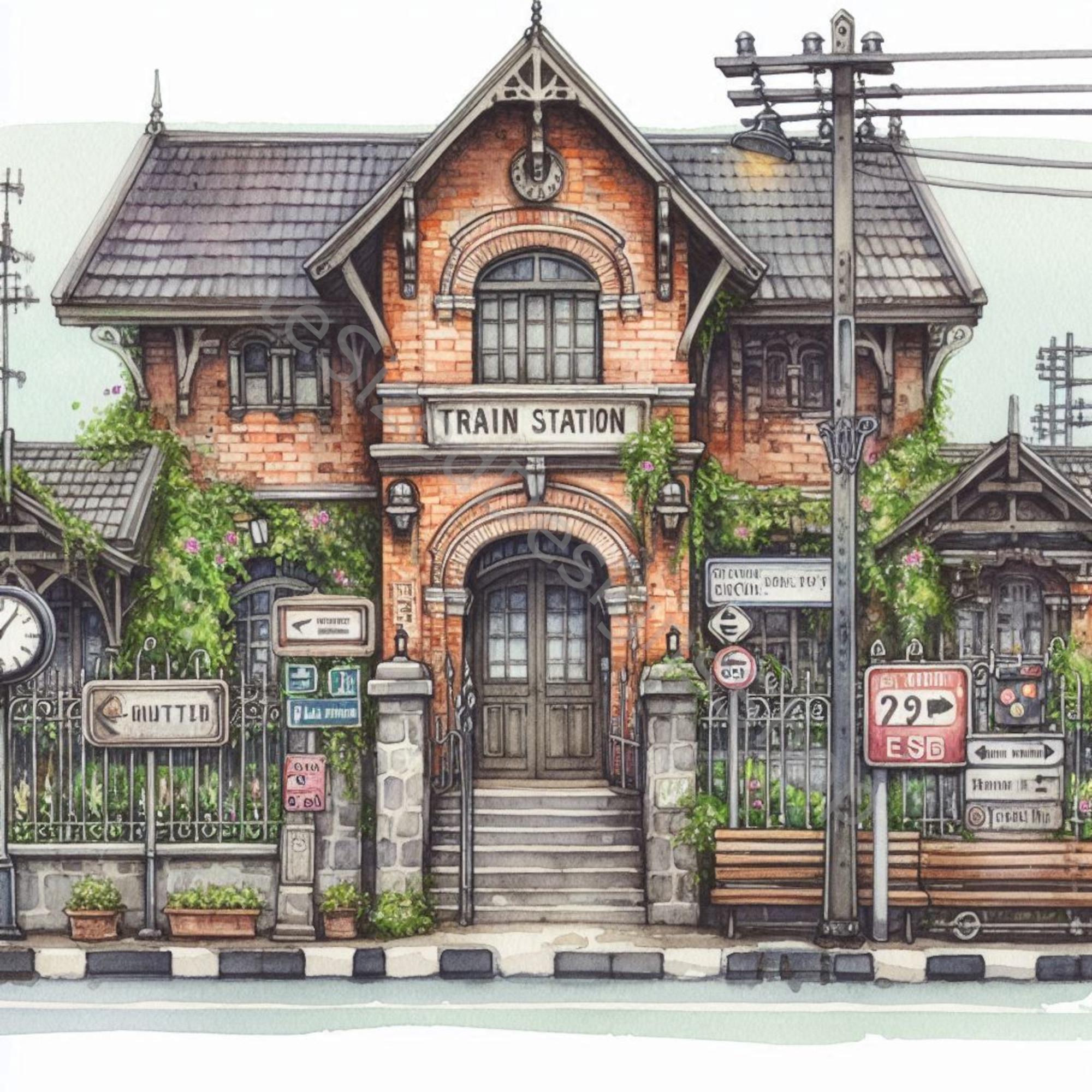 Watercolor Train Station Clip Art: High-res Jpgs (digital Download) - Etsy