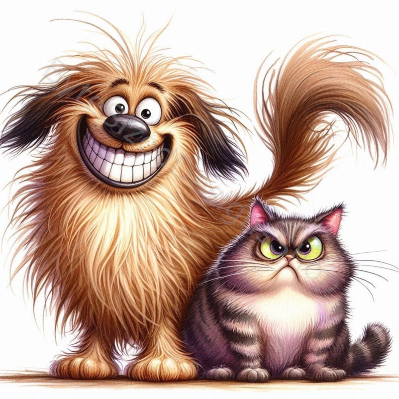 Imágenes prediseñadas de acuarela de un perro y un gato peculiares: JPG ...