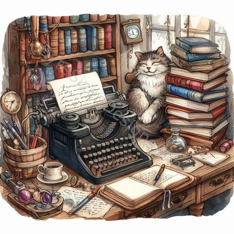 Writer's Nook Clip Art: Watercolor Desk Scene (digital Download) - Etsy