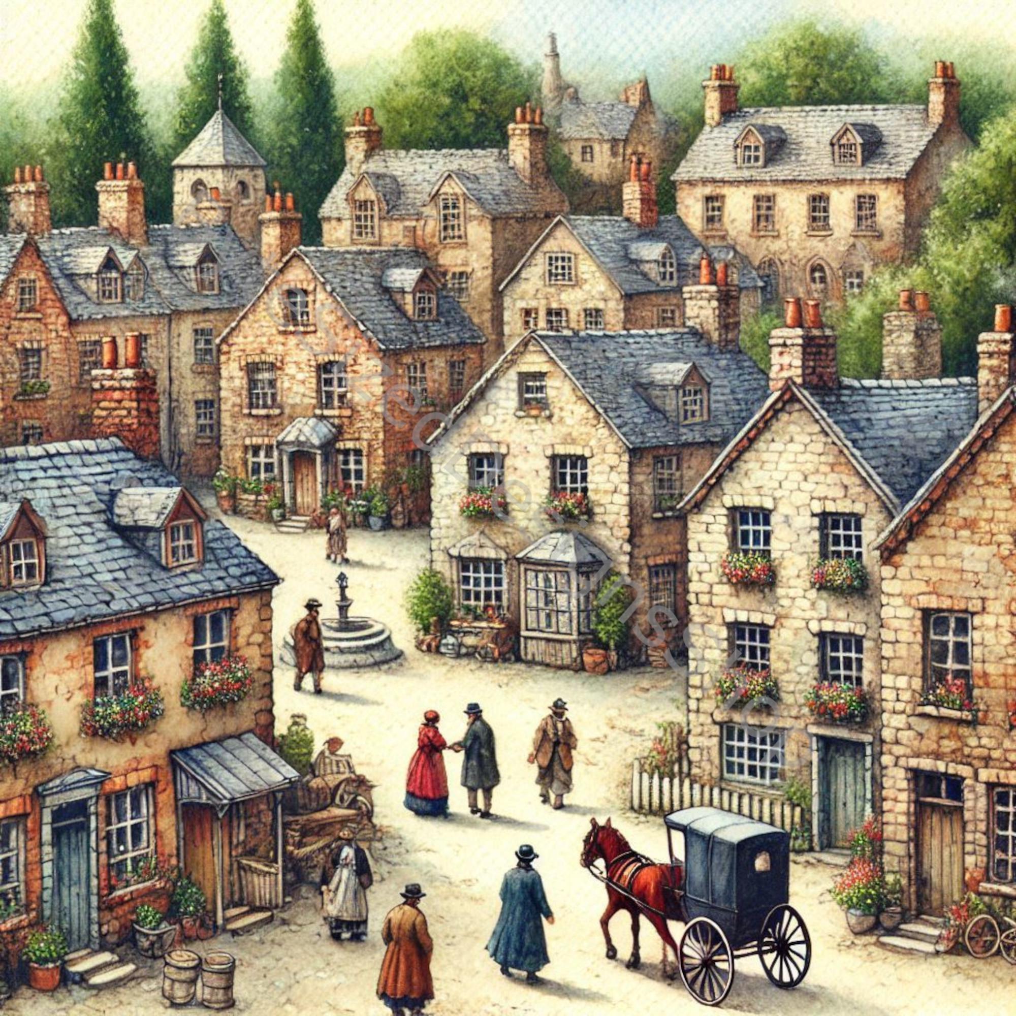 Watercolor Retro Townscapes Clip Art: High-res Jpgs (digital Download ...