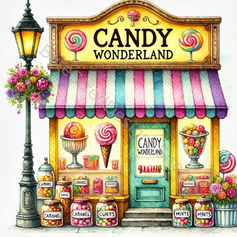 Candy Shop Clip Art Set 10 High Res Watercolor Jpgs for Junk Journaling ...