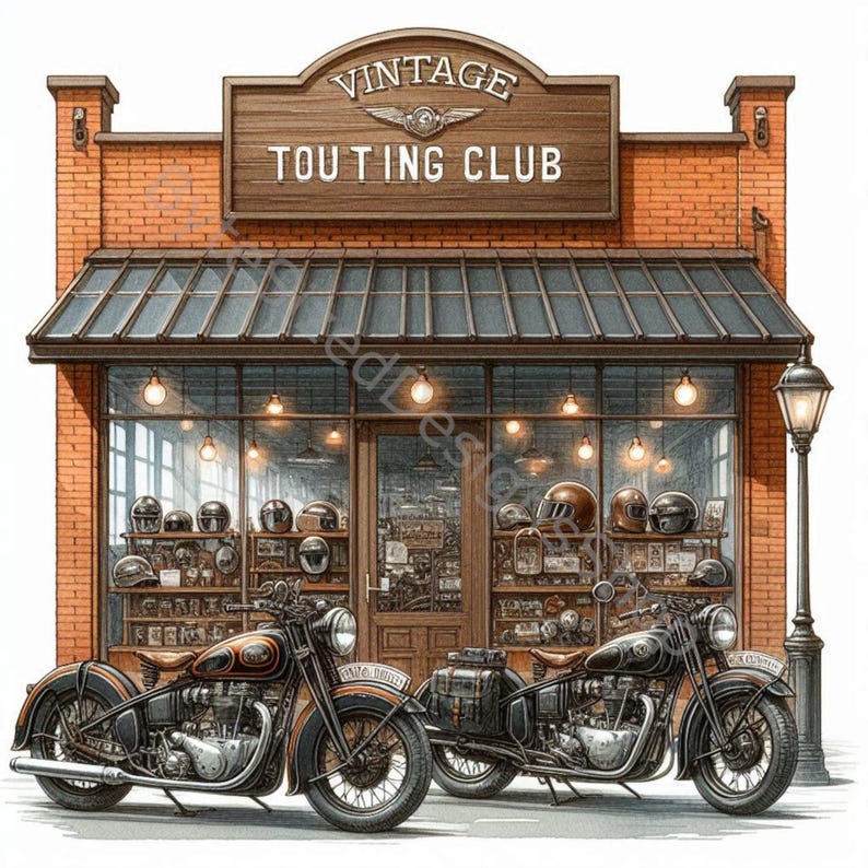 Motorcycle Shop Watercolor Clip Art: Retro Scooter Designs (digital ...