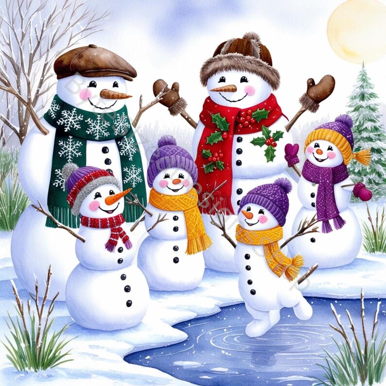 Watercolor Snowman Family Clip Art: High-res Jpgs (digital Download) - Etsy
