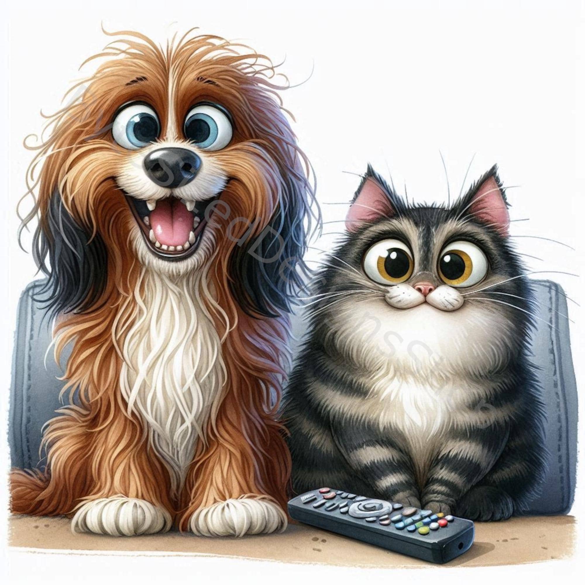 Quirky Dog and Cat Watercolor Clip Art: High-res Jpgs (digital Download ...
