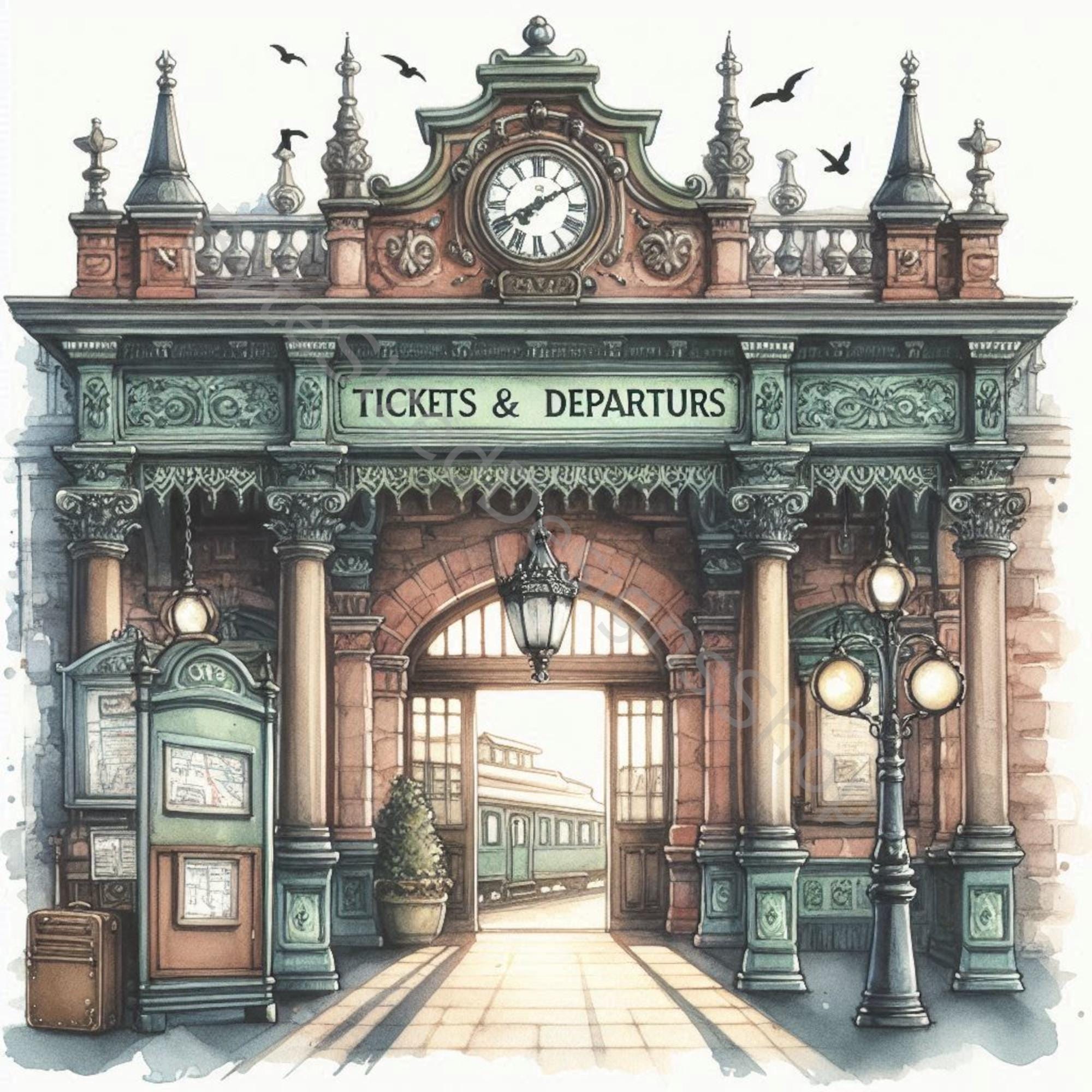 Watercolor Train Station Clip Art: High-res Jpgs (digital Download) - Etsy